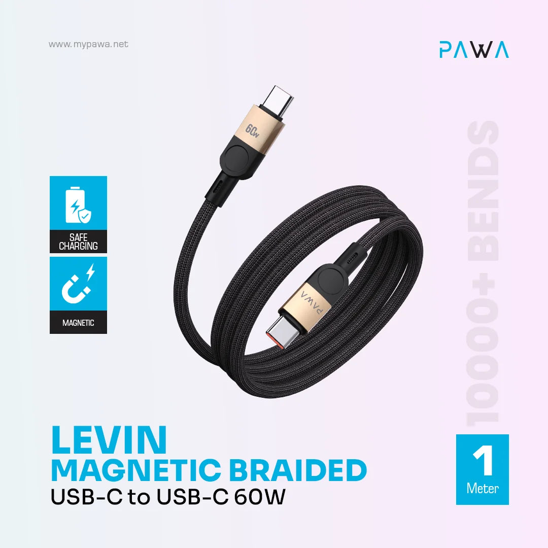 Pawa Levin Magnetic Braided USB-C To USB-C Cable 1M 60W - Desert Black ...