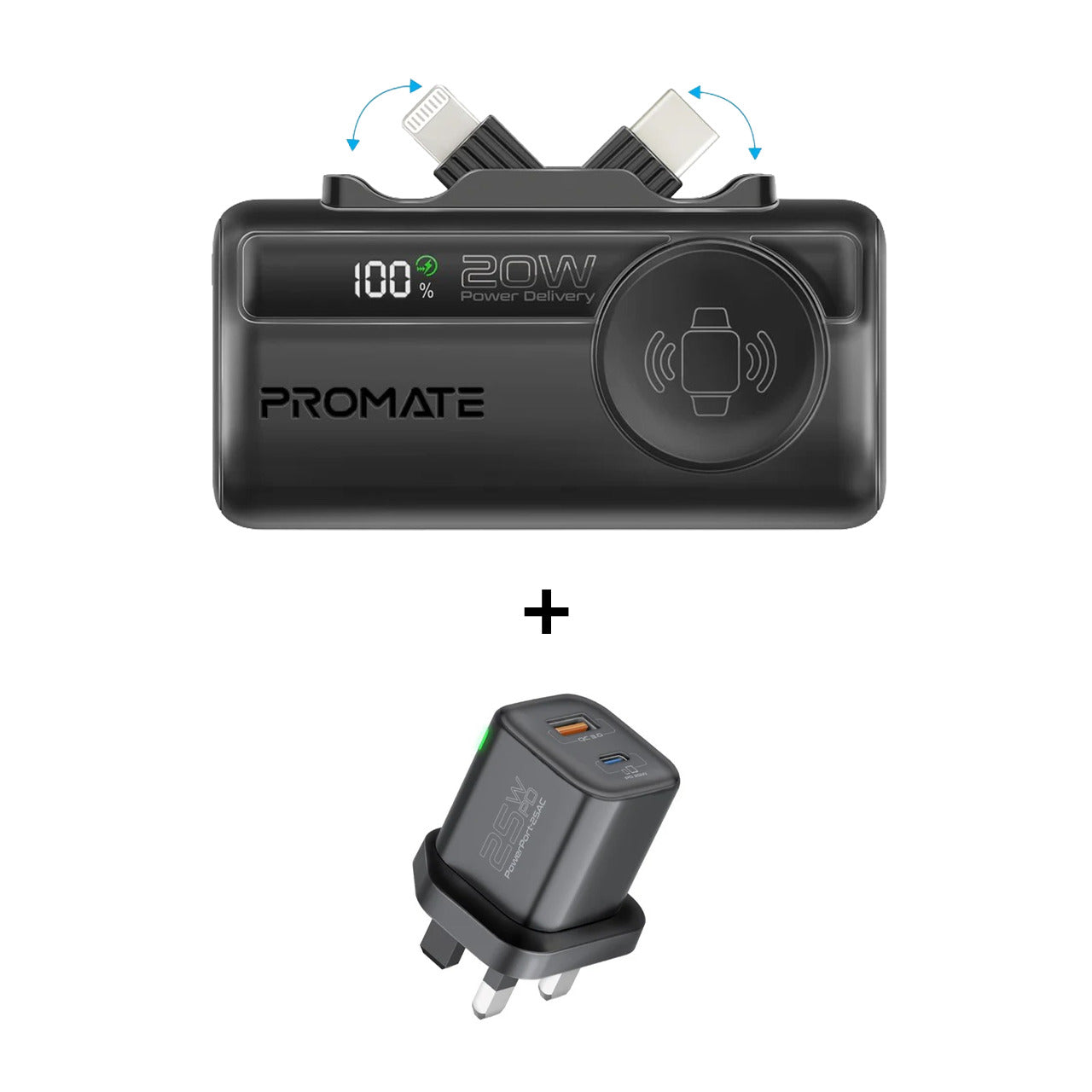 Promate PowerUp-Trio.Black + PowerPort-25AC.Black.UK – Future Store