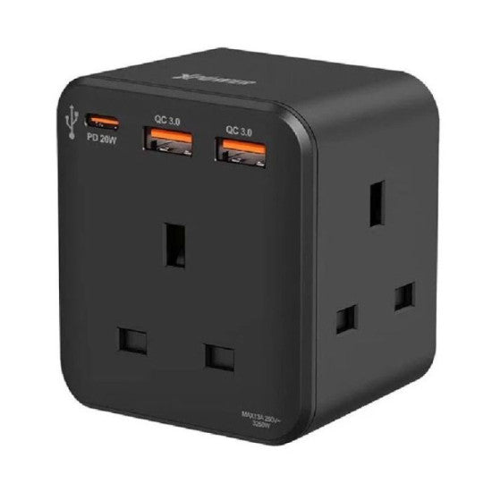 XPower WSS1 PD 20W 3-Outlet Cube Extension Socket - Black – Future Store